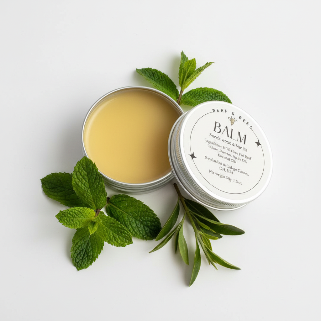 Tea Tree & Peppermint Beef Tallow Balm - 2oz Tin - Grass-Fed Natural ...